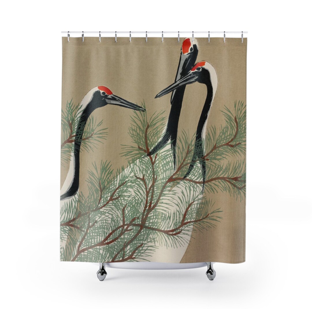 Japanese Crane Shower Curtain, Bird Shower Curtain, Art Shower Curtain ...