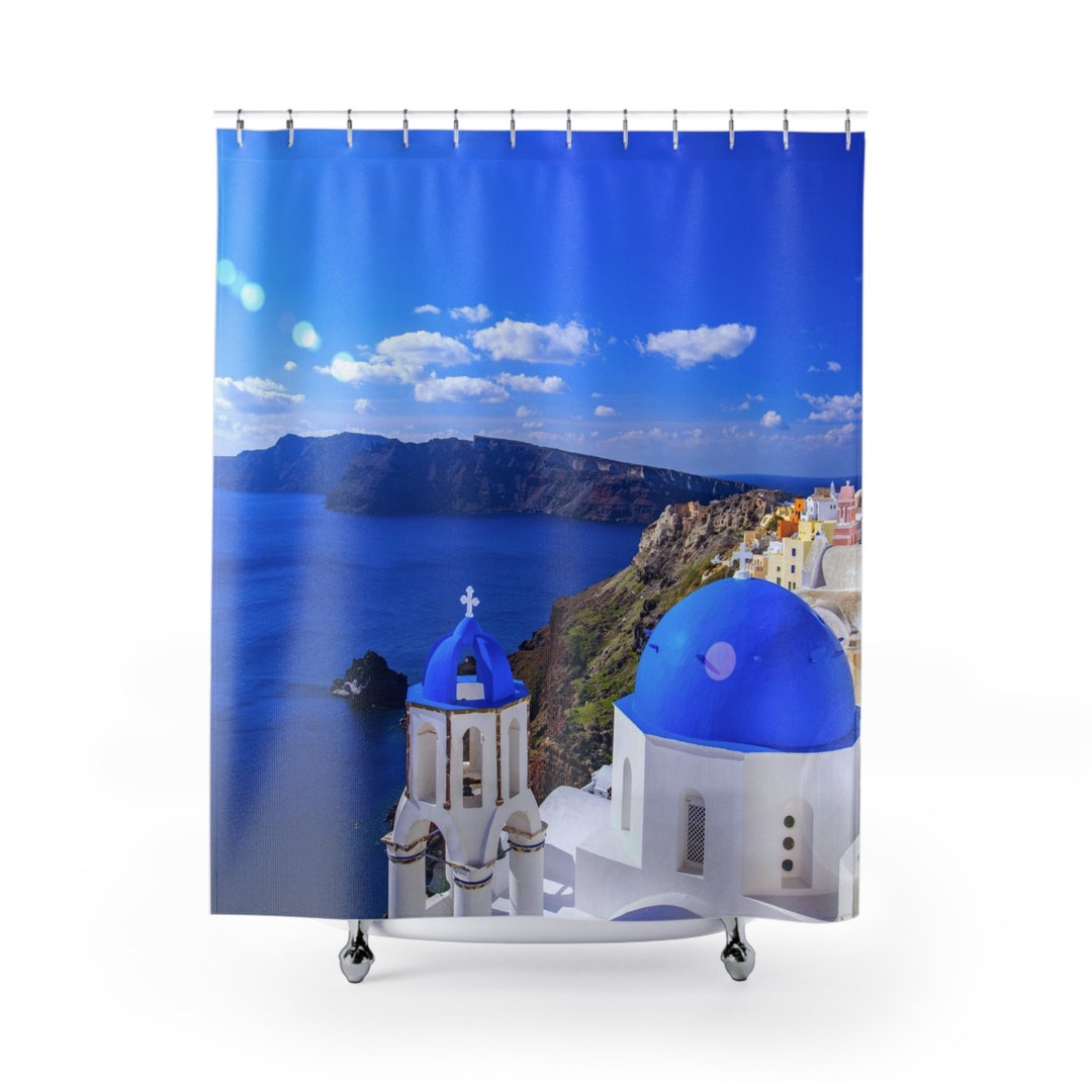 Greece Shower Curtain, Travel Shower Curtain Bathroom Decor, Scenic ...