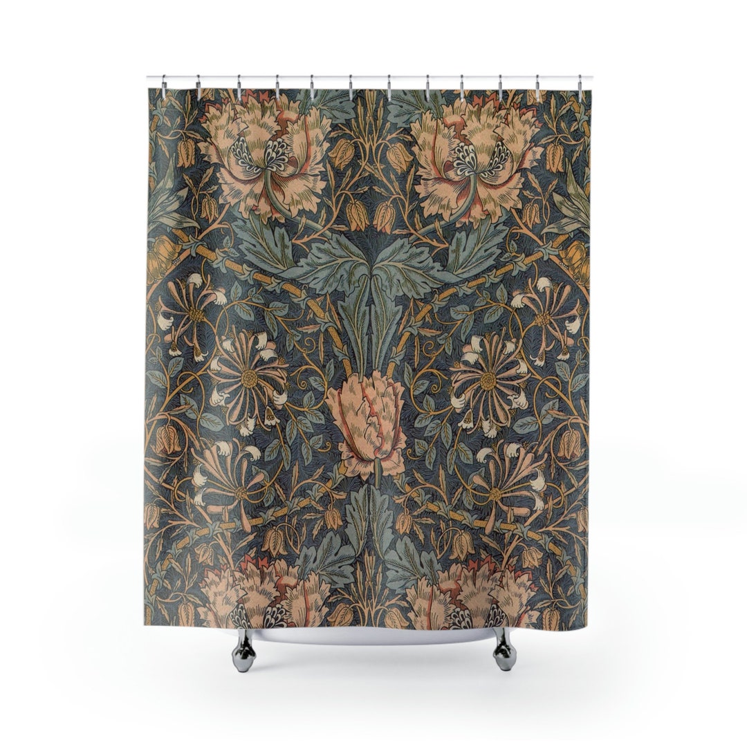 William Morris Shower Curtain, Vintage Blue Floral Print Shower Curtain ...