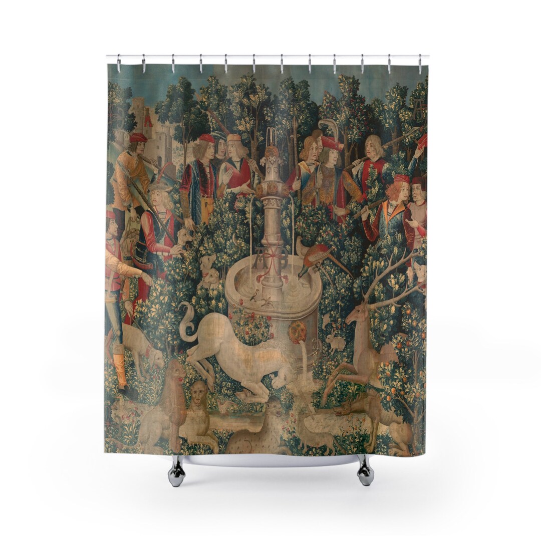 Hunt of the Unicorn Shower Curtain, Medieval Renaissance Shower Curtain ...