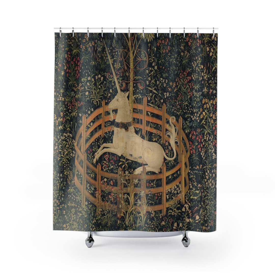 Unicorn in Captivity Shower Curtain, Medieval Renaissance Shower ...