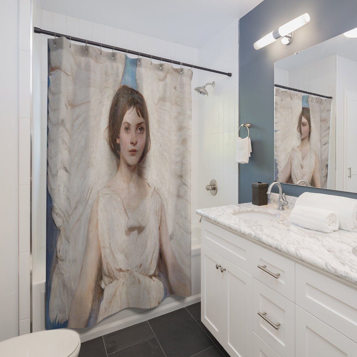 Angel Shower Curtain, Vintage Art Shower Curtain, Spiritual Religious ...