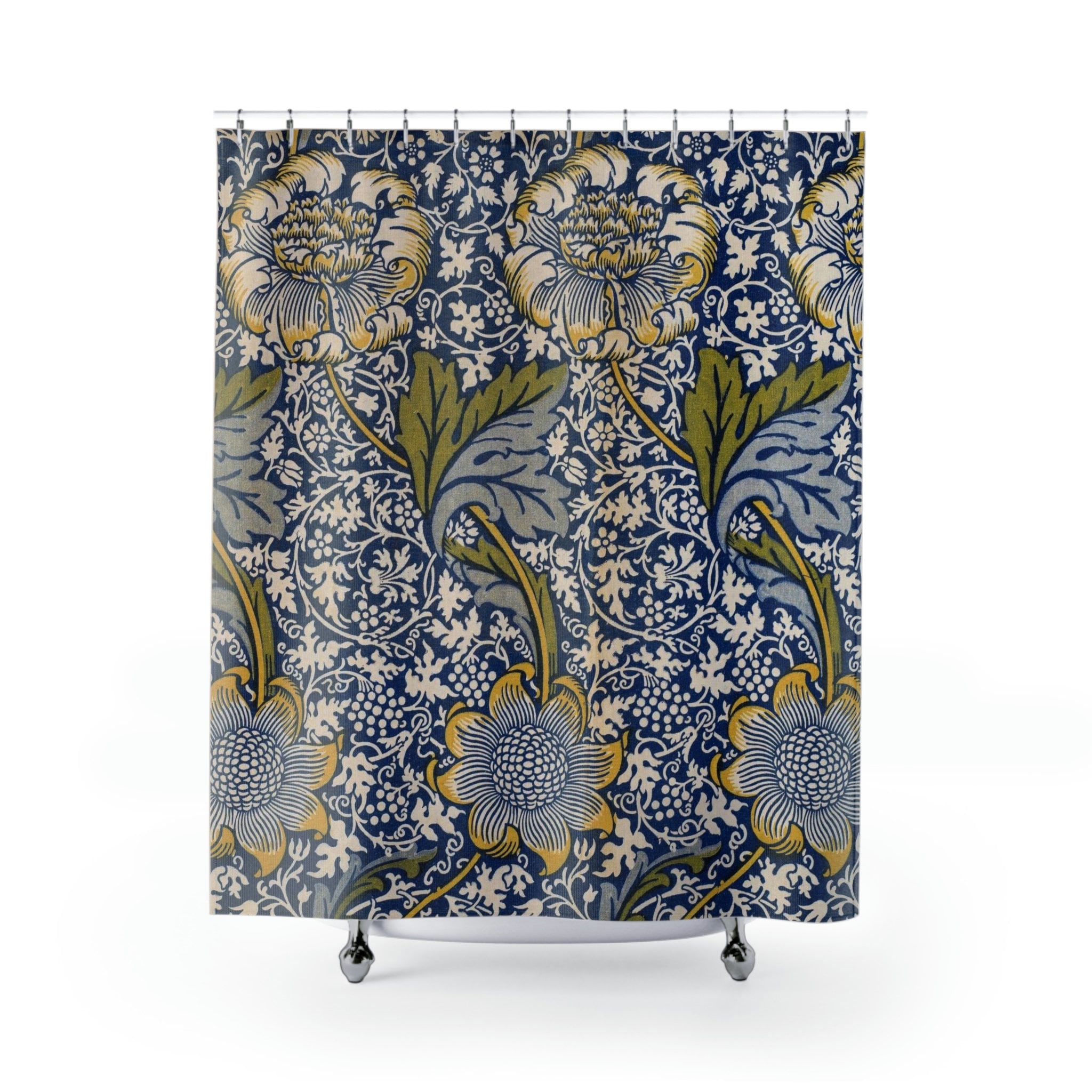 William Morris Shower Curtain, Vintage Blue Floral Print Shower Curtain ...