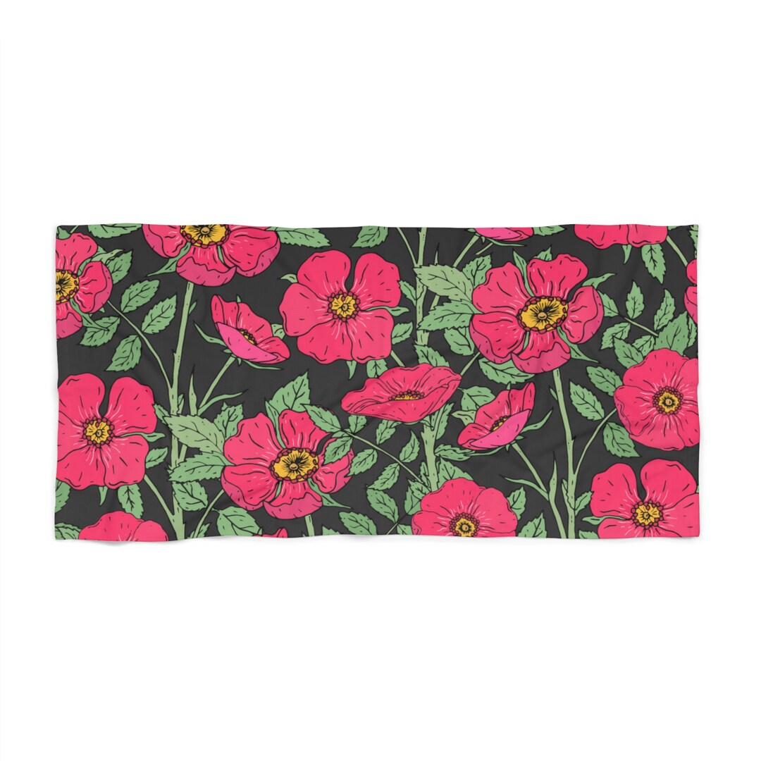 Black Poppy Beach Towel, Vacation Beach Towel, Unique Beach Towel ...