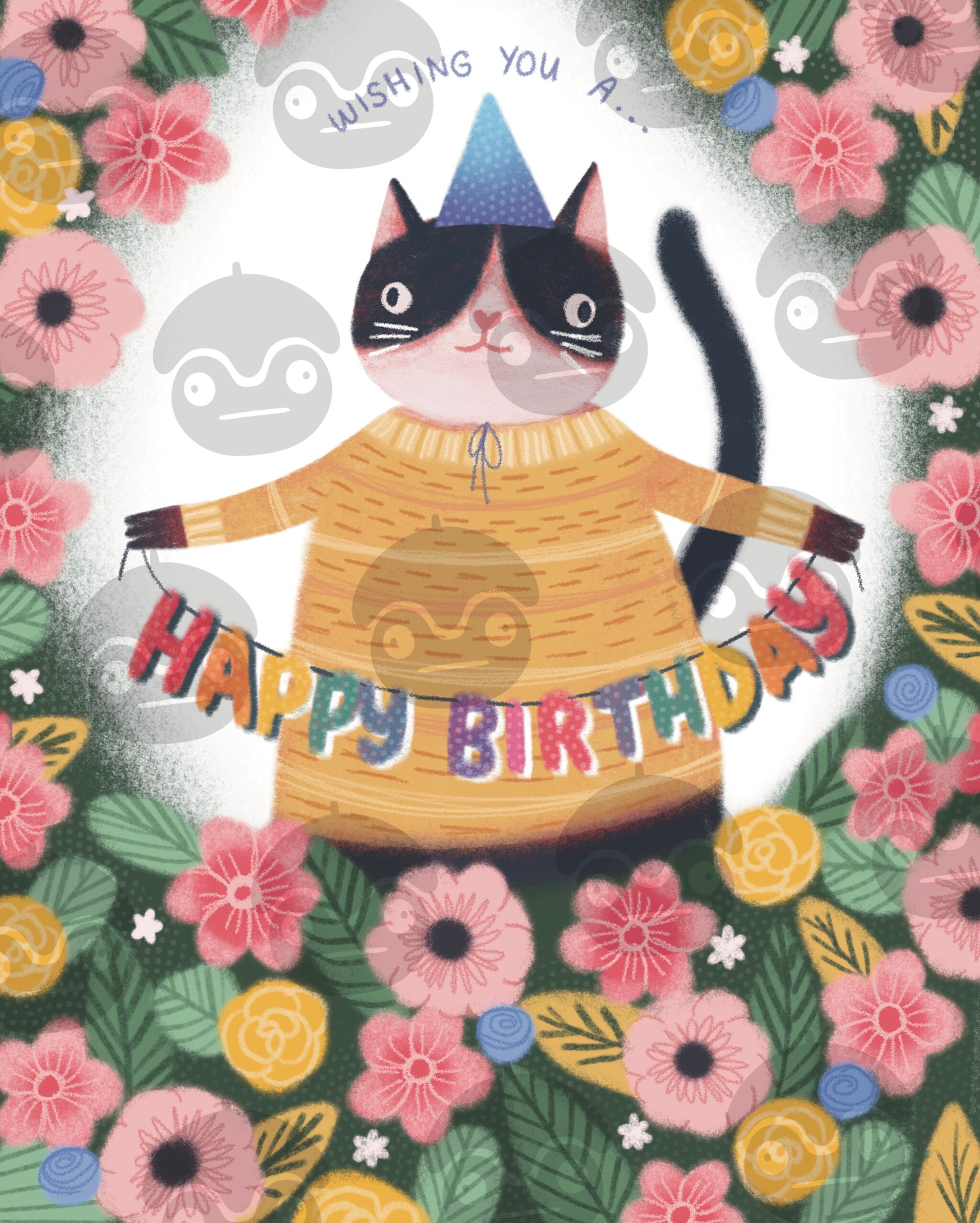 Cute Printable Cat Happy Birthday Card - Etsy