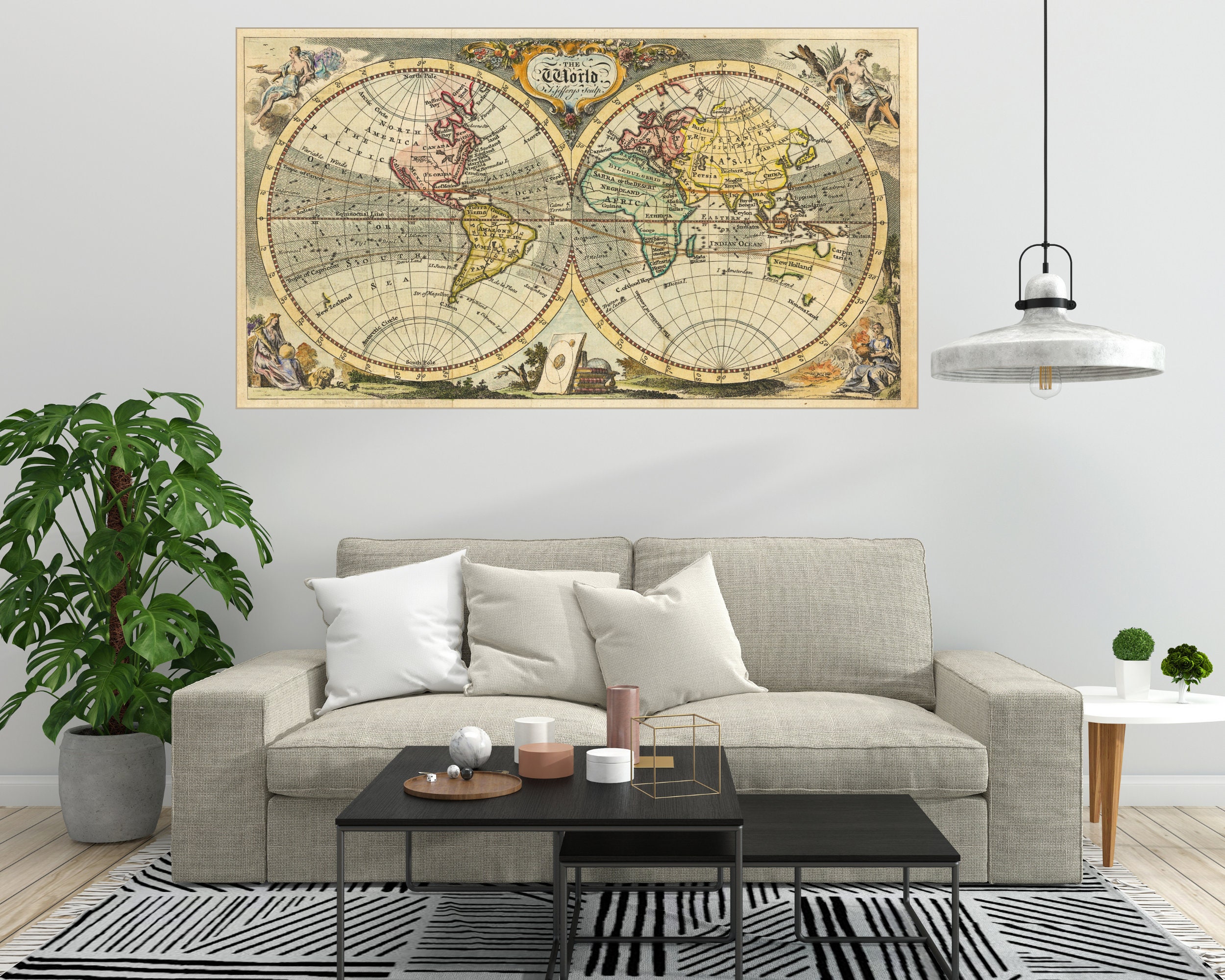 World Map Wall Art, Old Map Canvas, Vintage World Map Canvas Wall Art ...