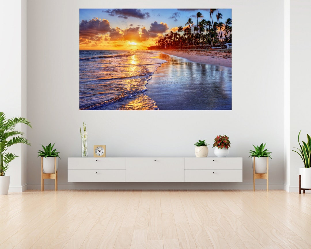 Sunset Beach Canvas, Ocean Beach Sunset Canvas, Large Wall Art ...