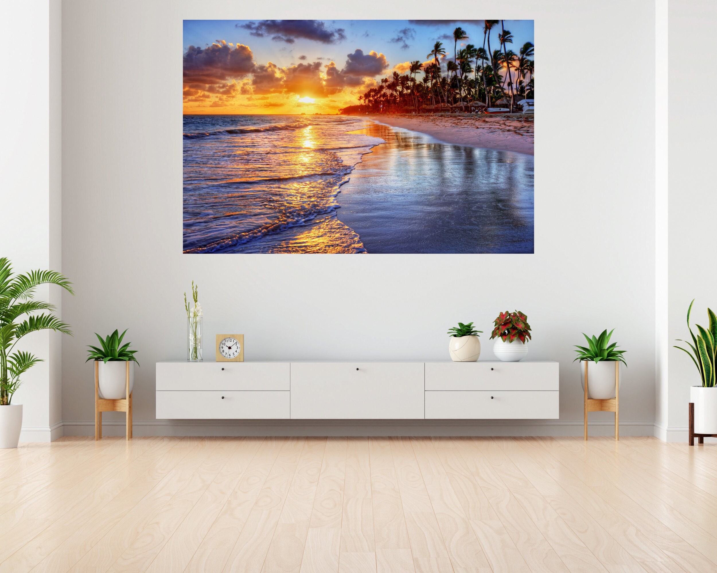 Sunset Beach Canvas, Ocean Beach Sunset Canvas, Large Wall Art ...