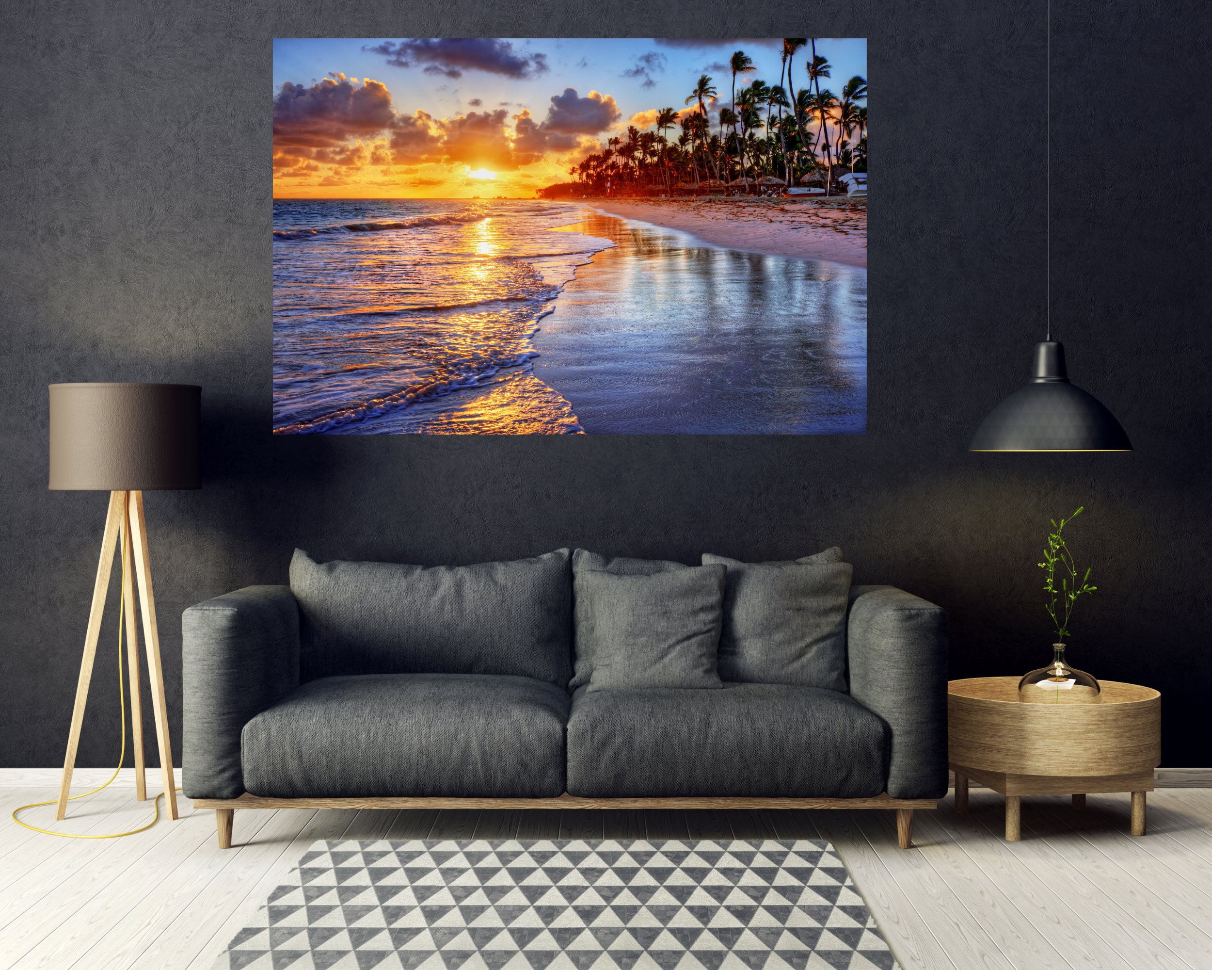 Sunset Beach Canvas, Ocean Beach Sunset Canvas, Large Wall Art ...