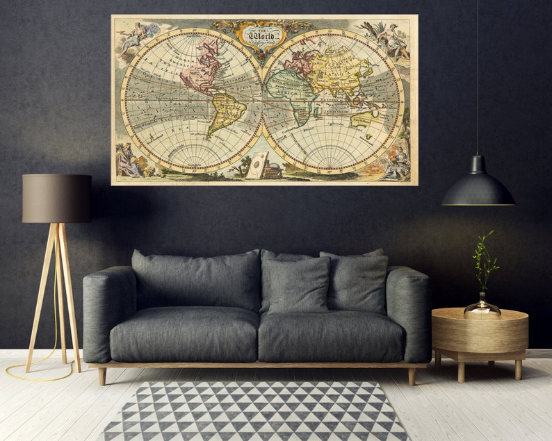 World Map Wall Art, Old Map Canvas, Vintage World Map Canvas Wall Art ...