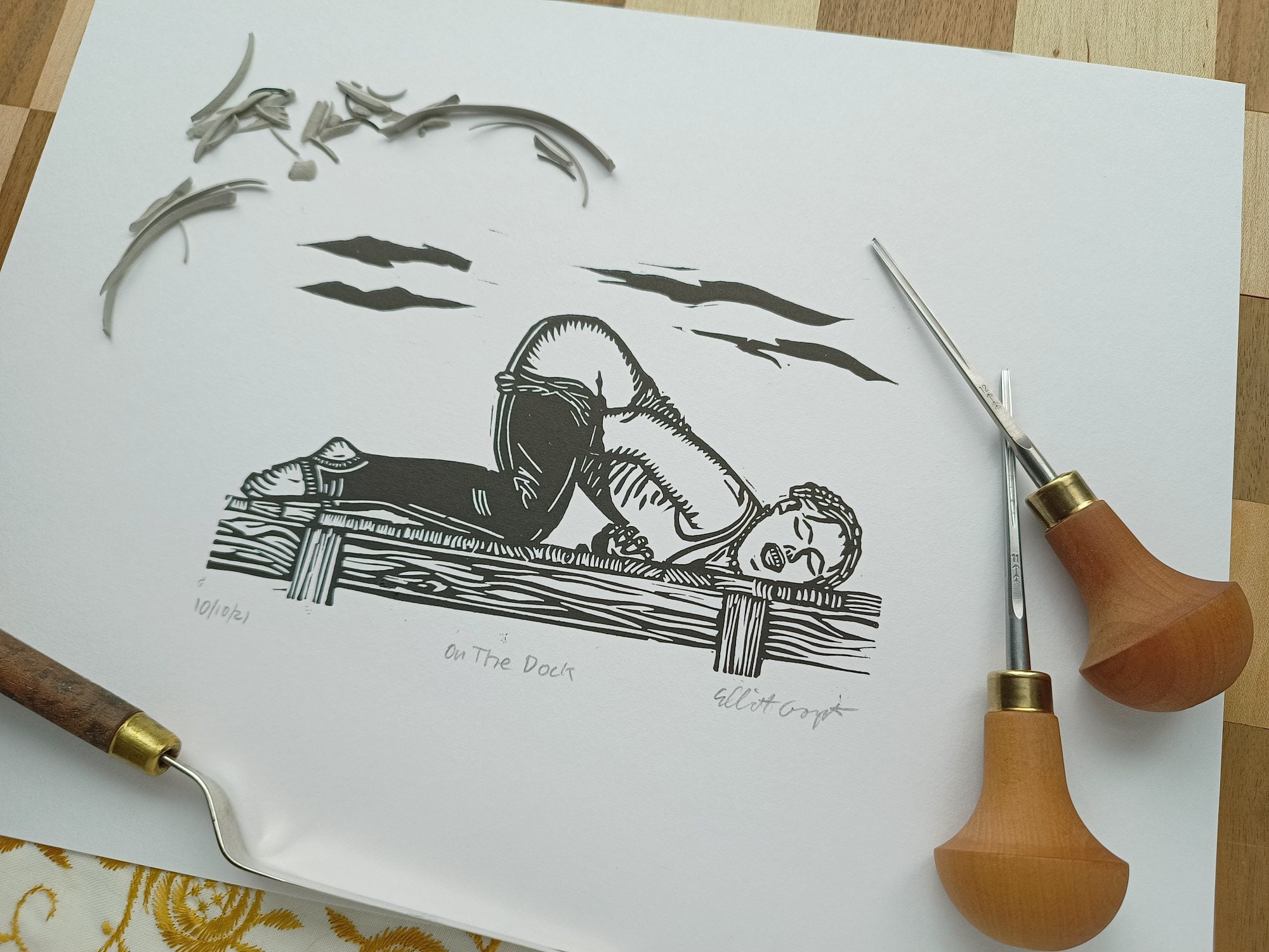 Sexy Nude on the Dock Linocut Block Print, Erotic Wall Art, Sexy Body ...