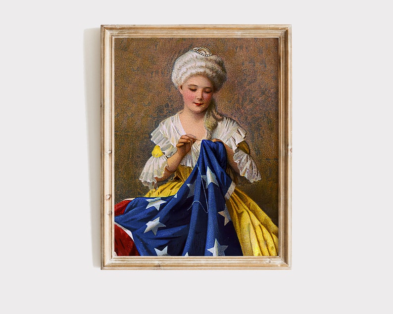 Vintage Betsy Ross Sewing American Flag Print I Revolutionary War, 1776 ...