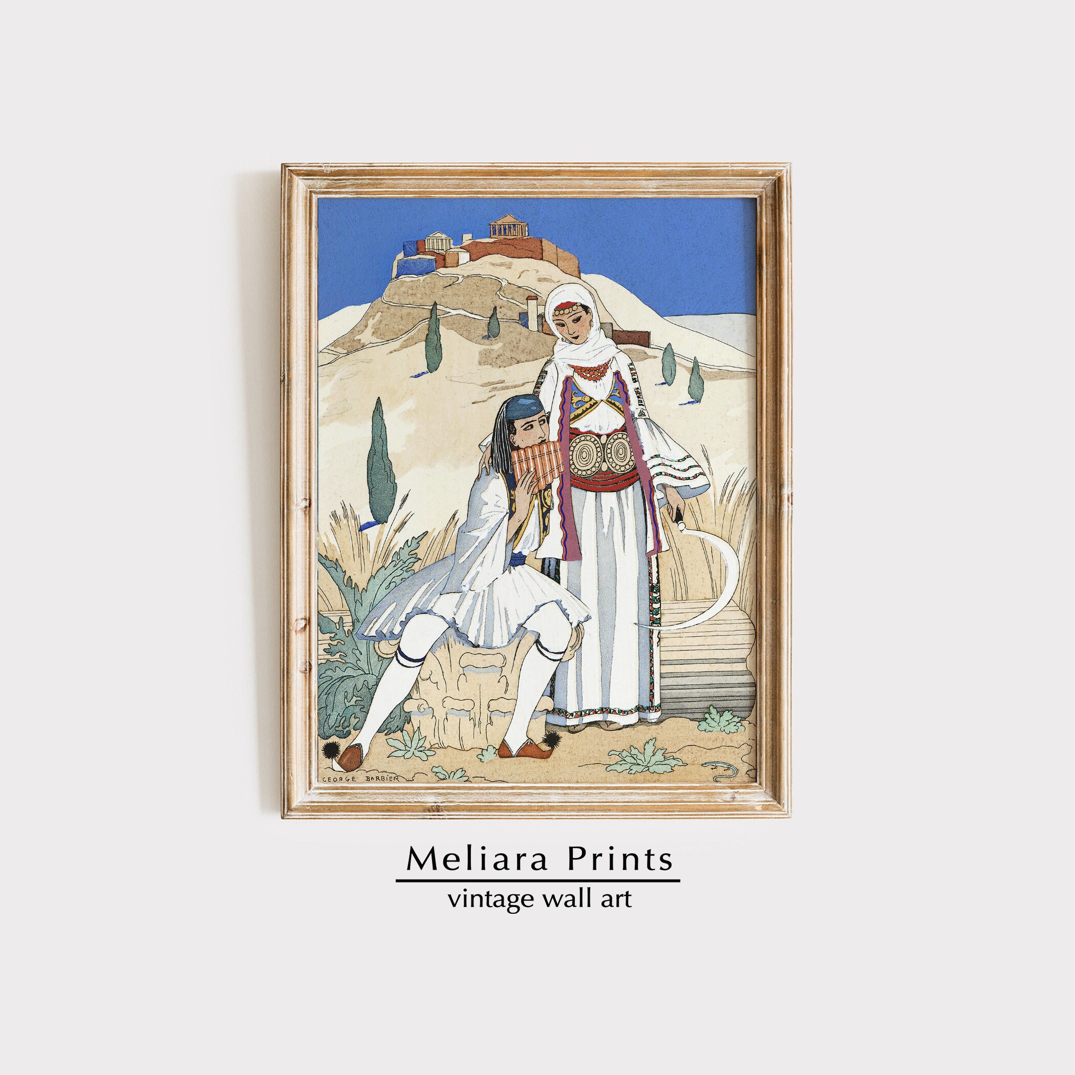 Vintage Middle East Arabic Couple, Pan Flute Print I Mediterranean ...