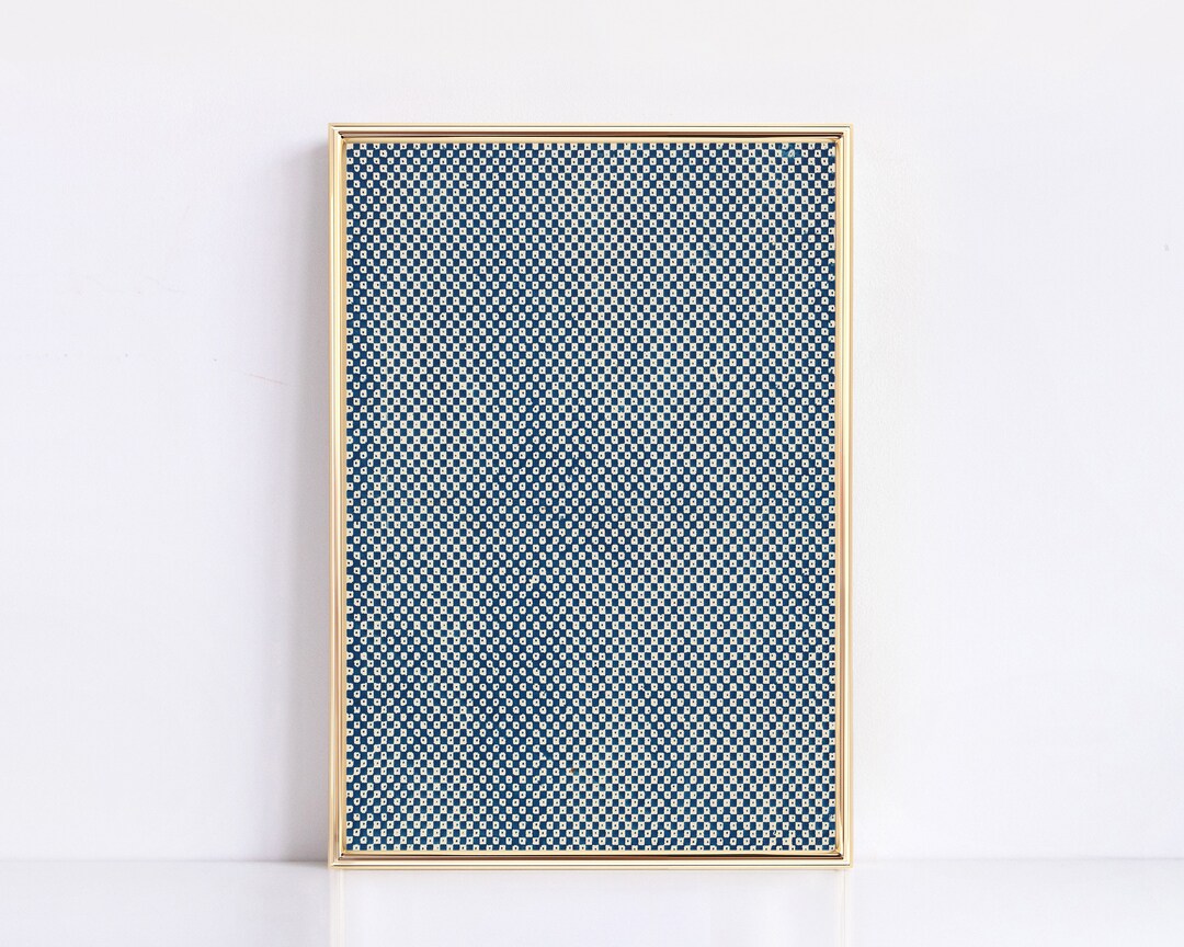 Vintage French Textile Blue White Box Pattern Print I Checkerboard ...