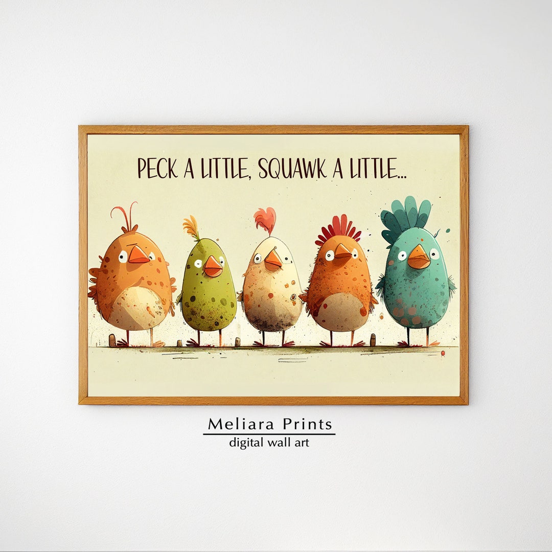 Happy Funny Barnyard Chickens Illustration I Children's Room I Barn ...