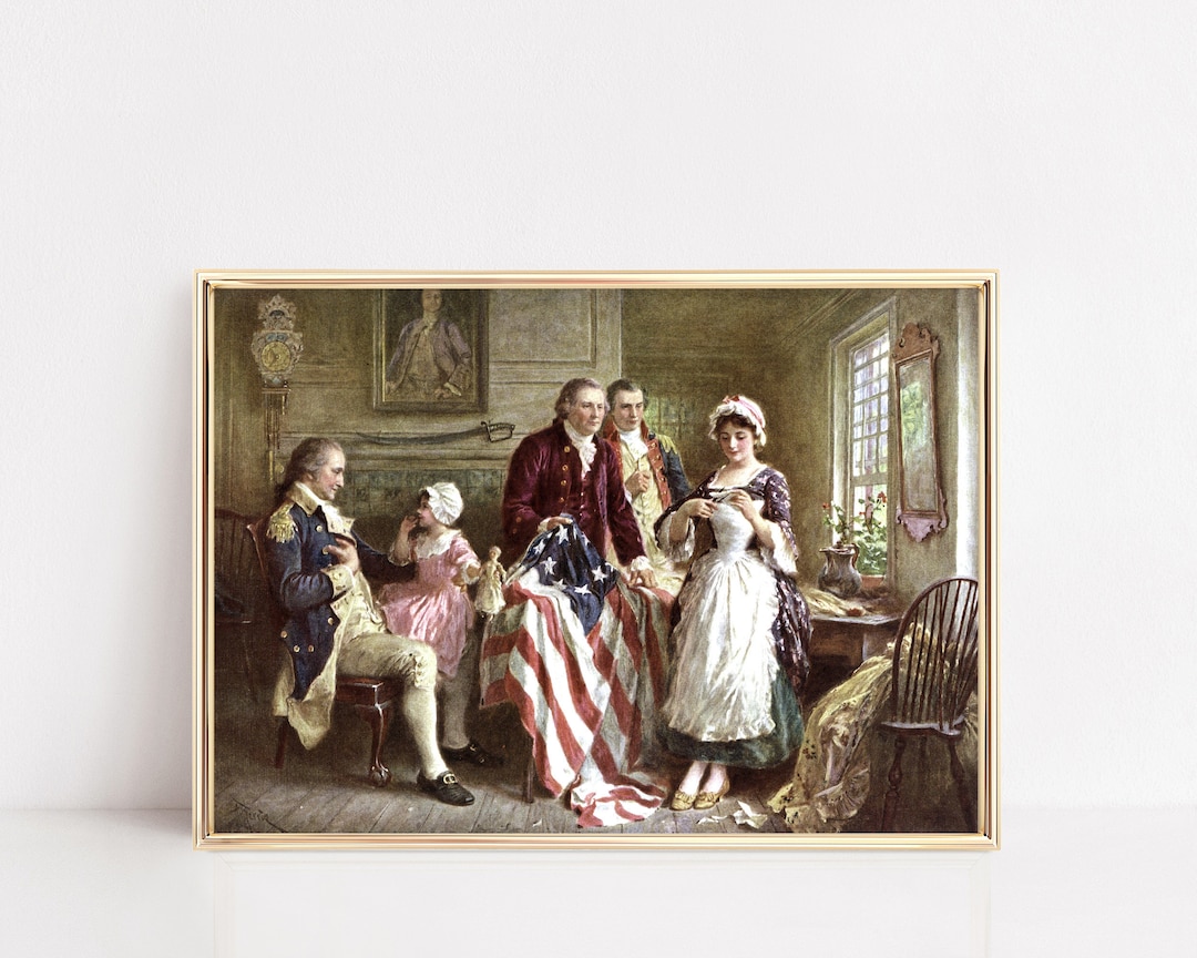 Vintage Betsy Ross and US Flag Print I Independence Day, Fourth of July ...