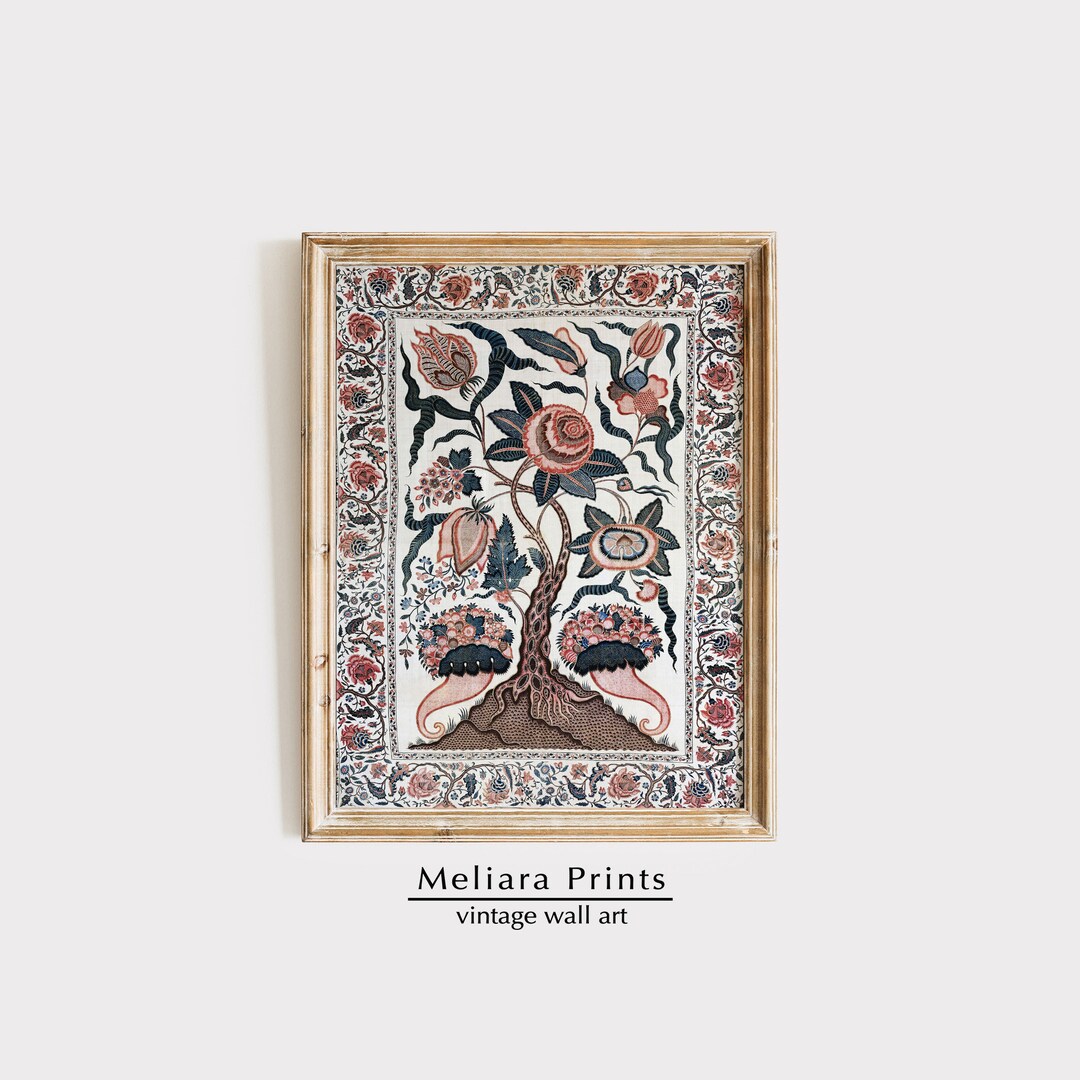 Vintage 1700s Palempore Floral Wall Art Print I Indian, Chinese Chintz ...