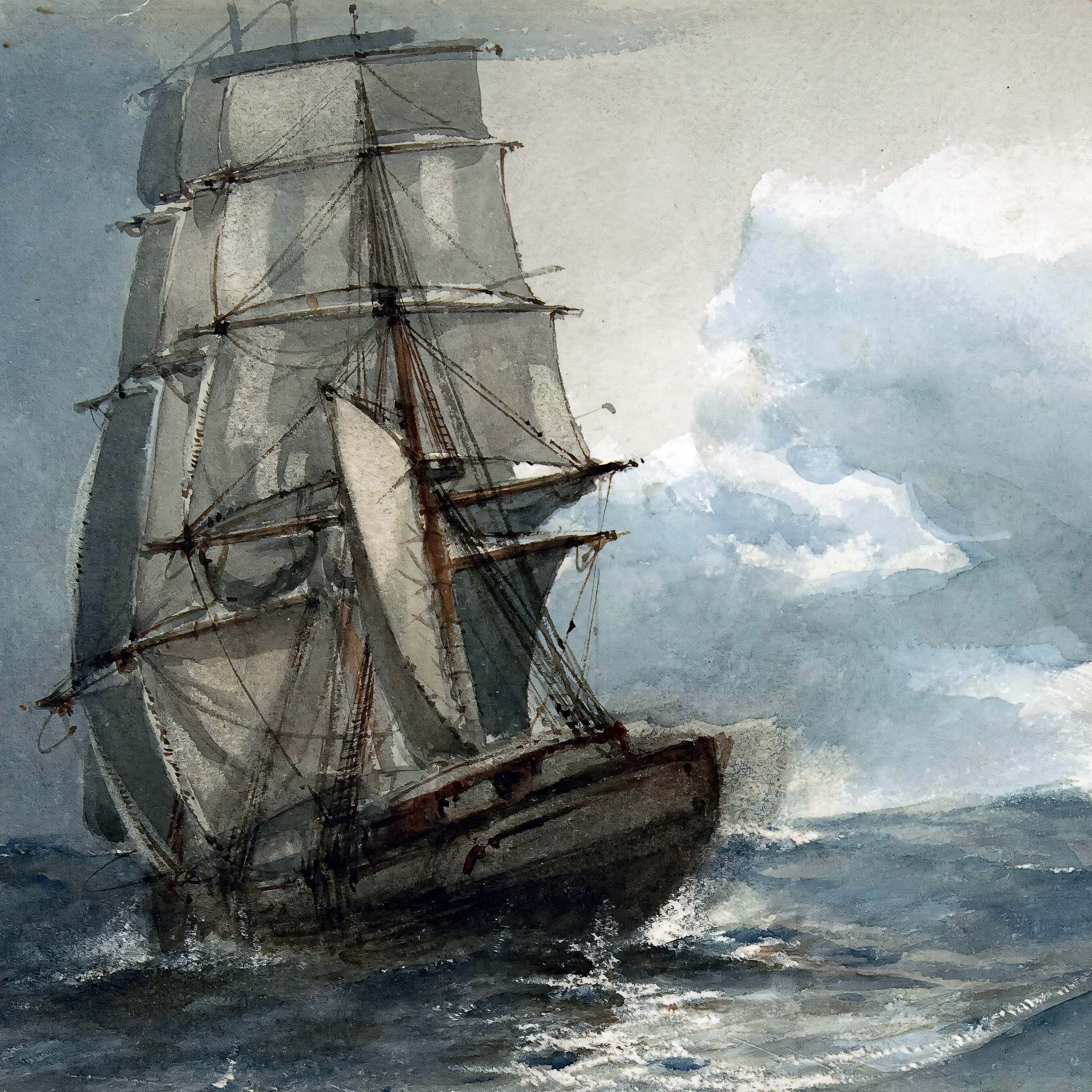 Vintage Antique Ship Print I Clipper Ship, Sailing in Stormy Seas I ...