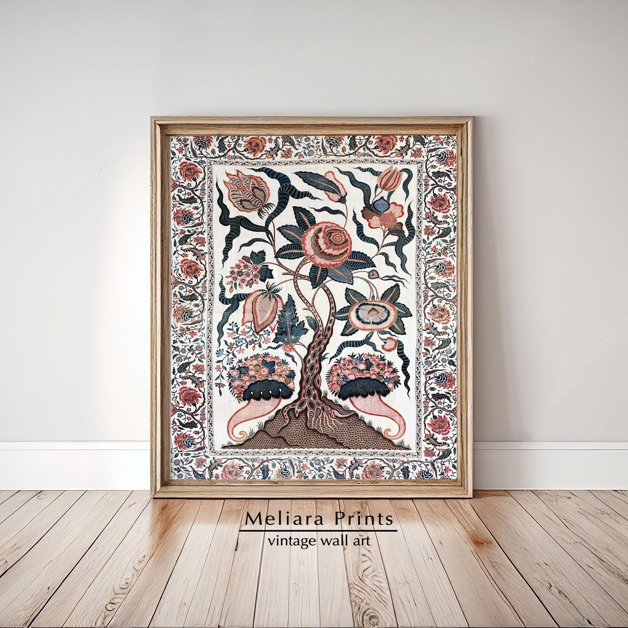 Vintage 1700s Palempore Floral Wall Art Print I Indian, Chinese Chintz ...