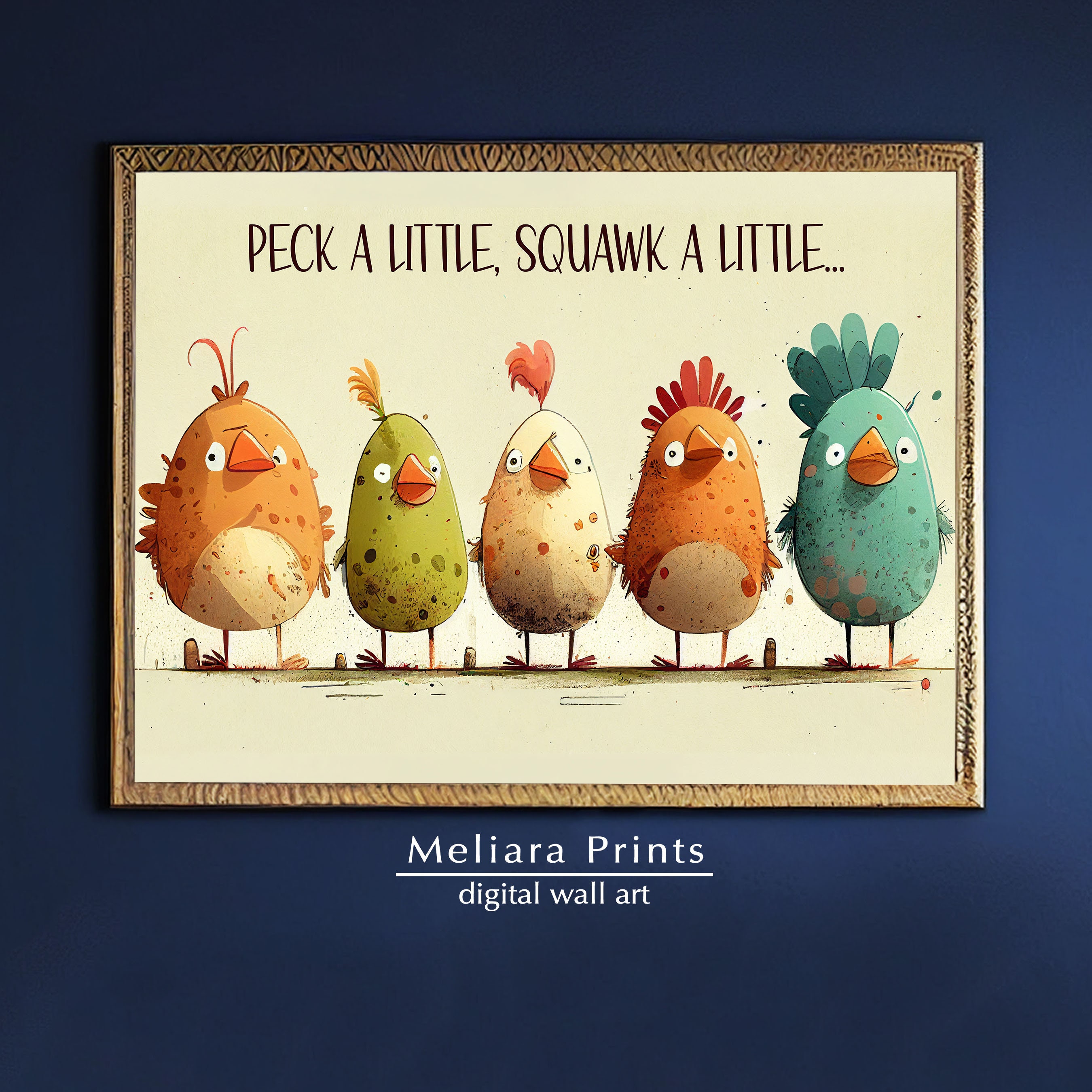 Happy Funny Barnyard Chickens Illustration I Children's Room I Barn ...