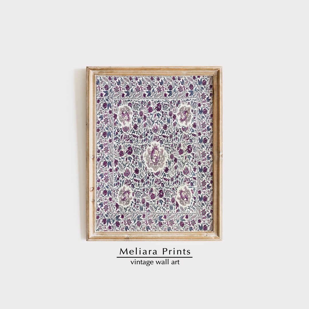 Vintage 1700s Palempore Chintz Floral Antique Wall Art Print I Indian ...