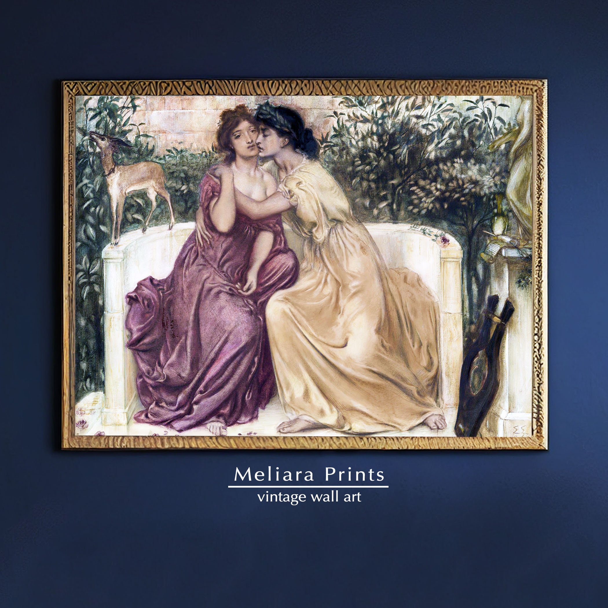 Vintage Sappho and Erinna, Women in A Garden Print I Love and Friendship I Greek Antiquity Wall ...