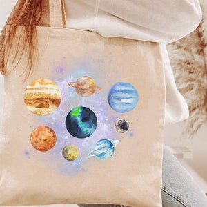 Solar System Cotton Canvas Tote Bag, Galaxy Print, Zippered Option - Etsy