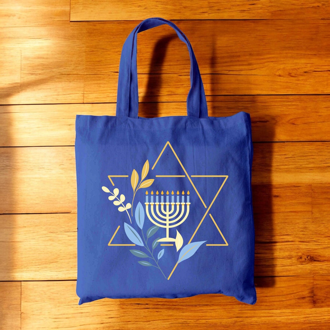 Star of David Menorah Tote Bag, Hanukkah Family Tote Bag, Happy ...