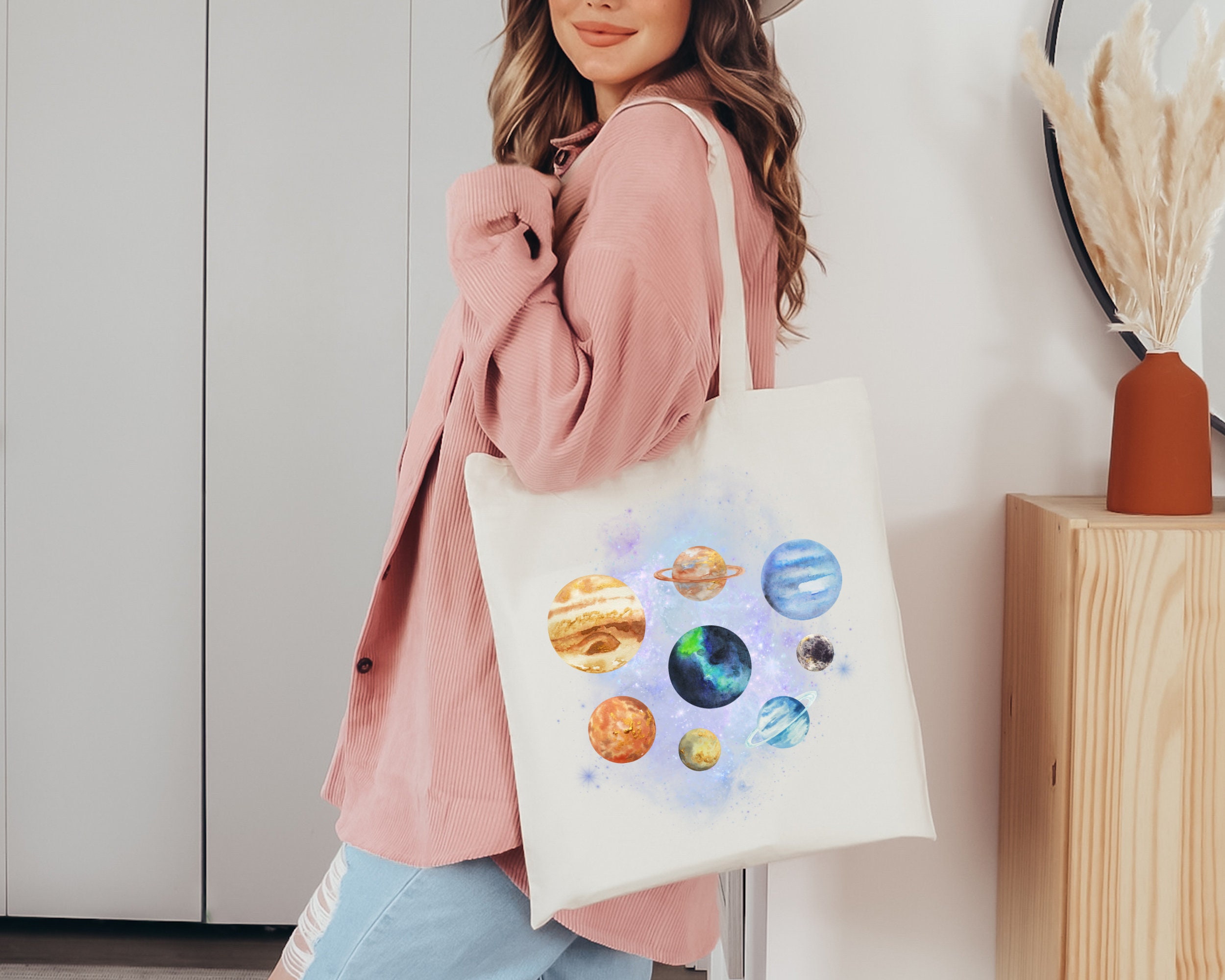 Solar System Cotton Canvas Tote Bag, Galaxy Print, Zippered Option - Etsy