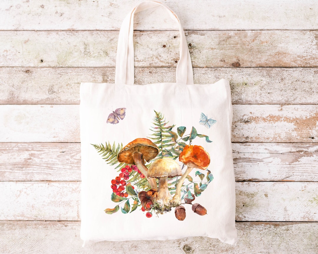 Wild Mushrooms Tote Bag, Magical Mushroom Tote Bag, Mushroom Lover Tote ...