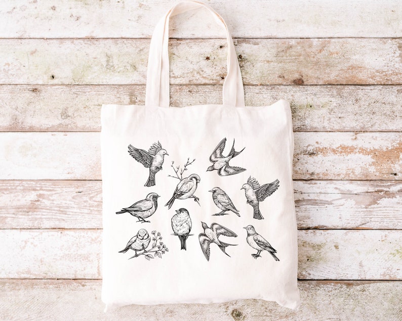 Hand Drawn Birds Tote Bag Birds Design Tote Bag Birdwatching - Etsy