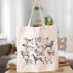 Hand-drawn Dog Breeds Tote Bag: Cotton Canvas - Etsy
