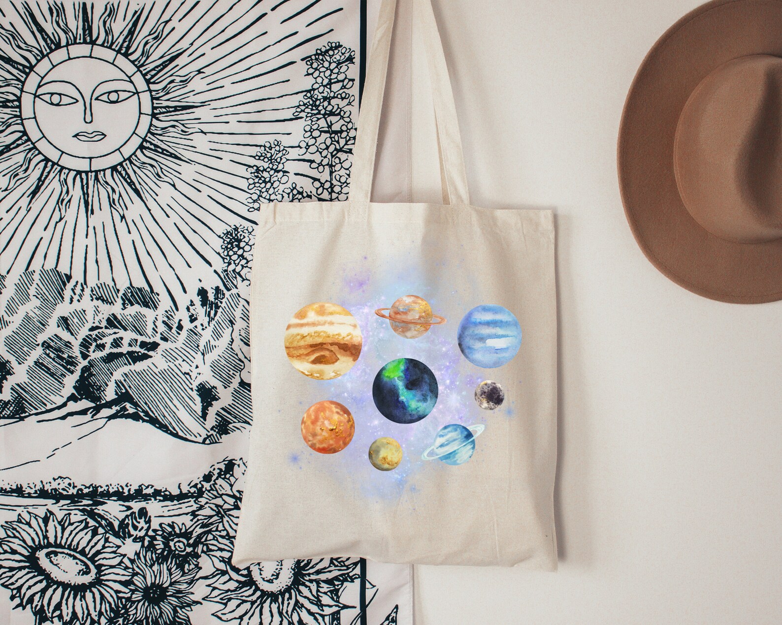 Solar System Cotton Canvas Tote Bag, Galaxy Print, Zippered Option - Etsy