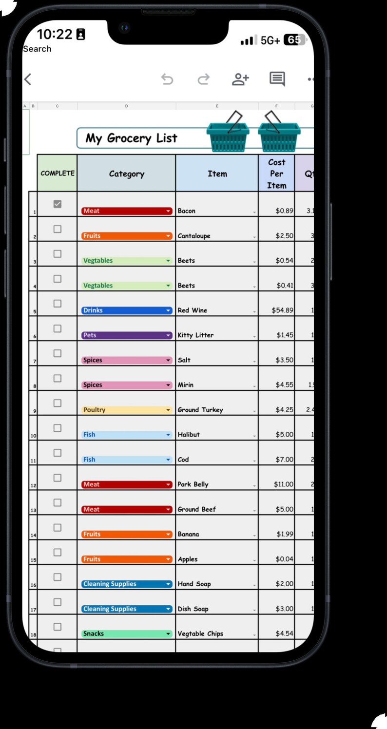 Editable Grocery List Tracker Using Google Sheets, Groceries Template ...