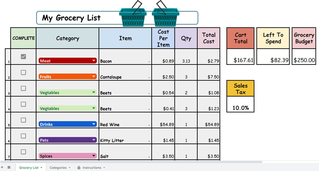 Editable Grocery List Tracker Using Google Sheets, Groceries Template ...