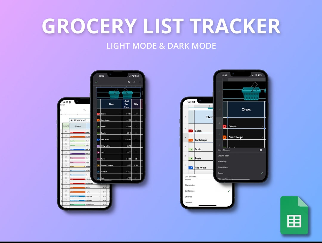 Editable Grocery List Tracker Using Google Sheets, Groceries Template ...