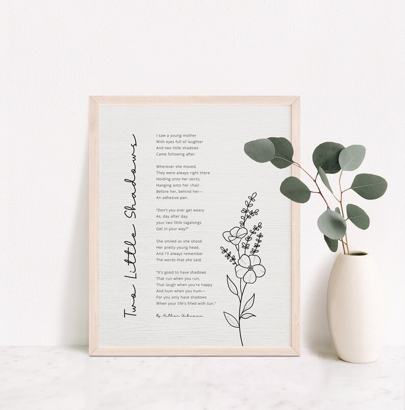 Mother Poem Printable Wall Art Two Little Shadows Poem for - Etsy