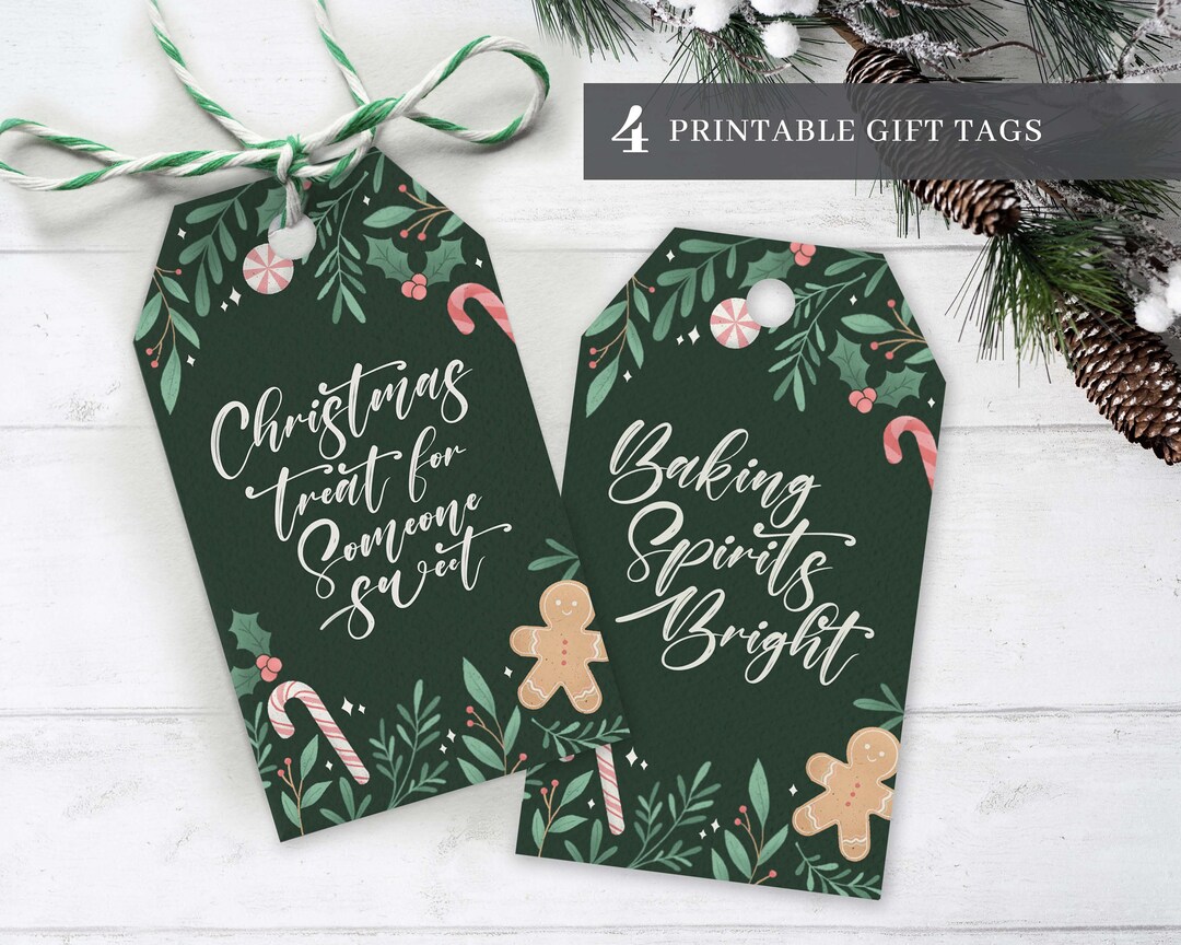Printable Christmas Baking Gift Tags, Set of 4, Holiday Party Favor Tag ...