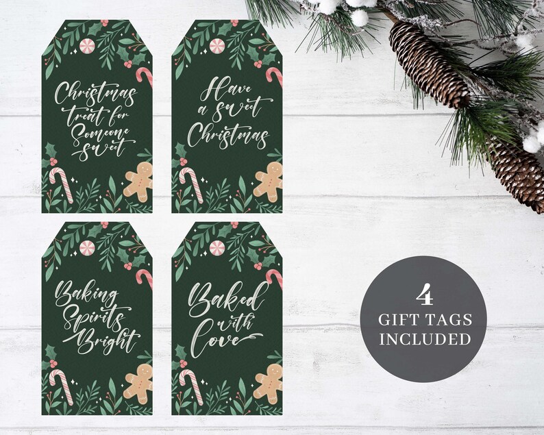Printable Christmas Baking Gift Tags, Set of 4, Holiday Party Favor Tag ...