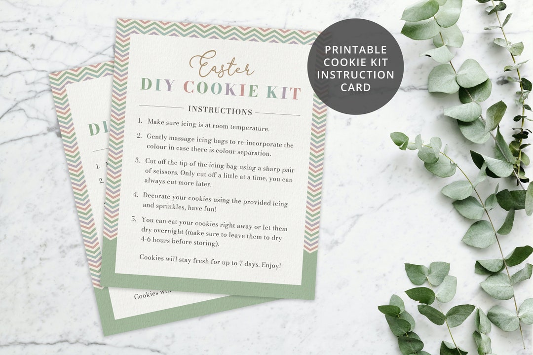 Printable Easter DIY Cookie Kit Instruction Card, Printable Cookie Tag ...