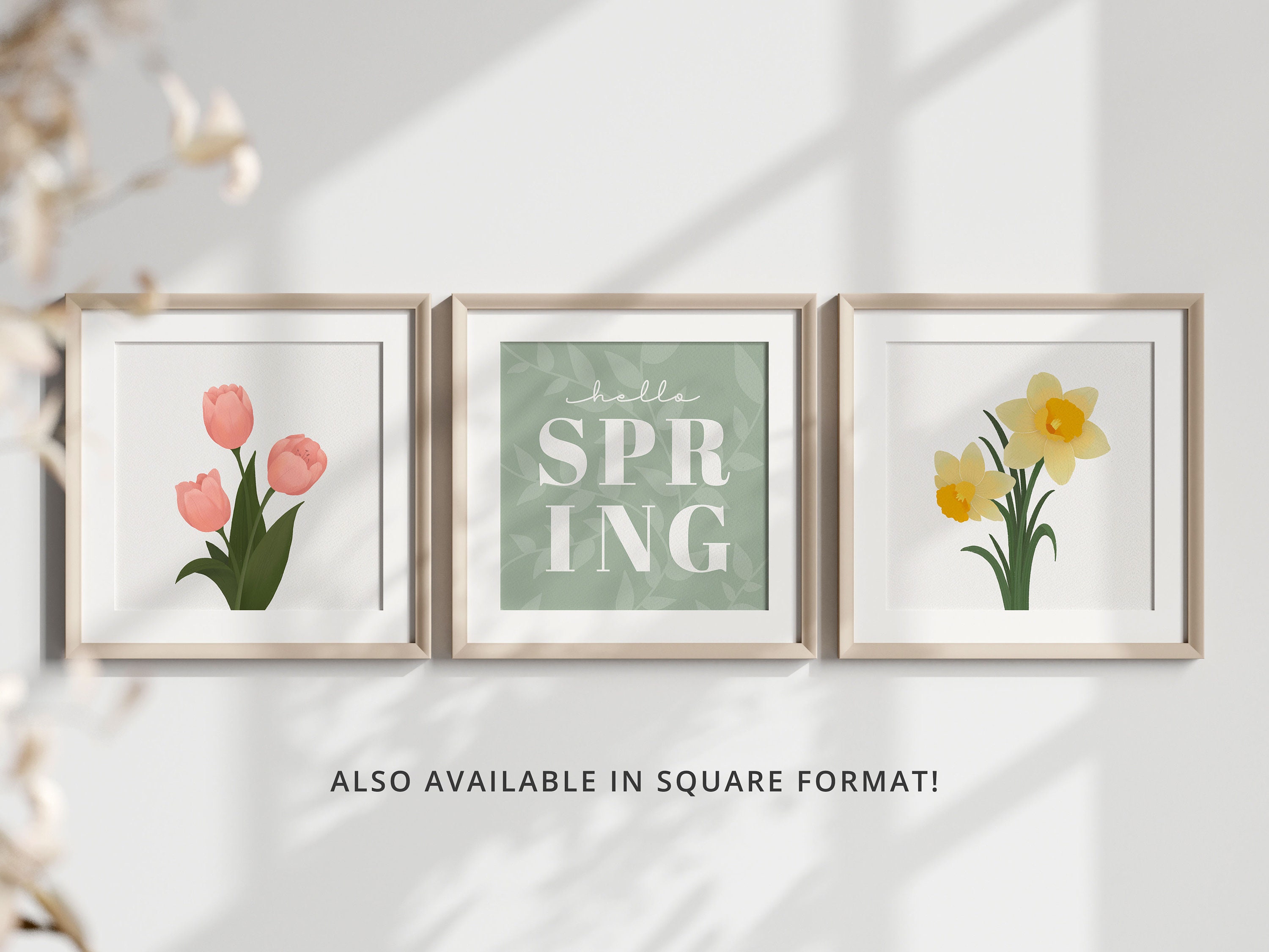 Hallo Frühling druckbare Wandkunst, 3er Set, Salbeigrün, Narzisse und ...