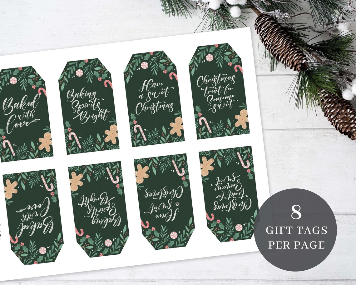Printable Christmas Baking Gift Tags, Set of 4, Holiday Party Favor Tag ...