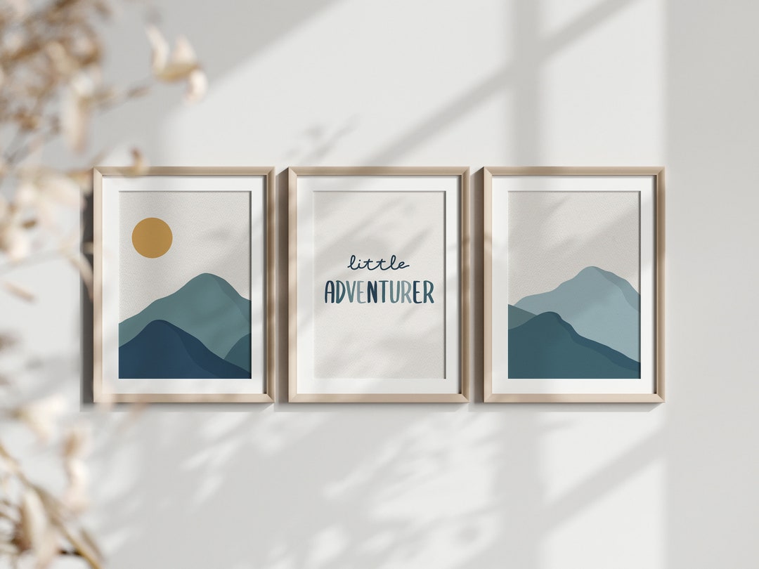 Mountain Adventurer Printable Wall Art, Set of 3, Mountain Print, Blue ...