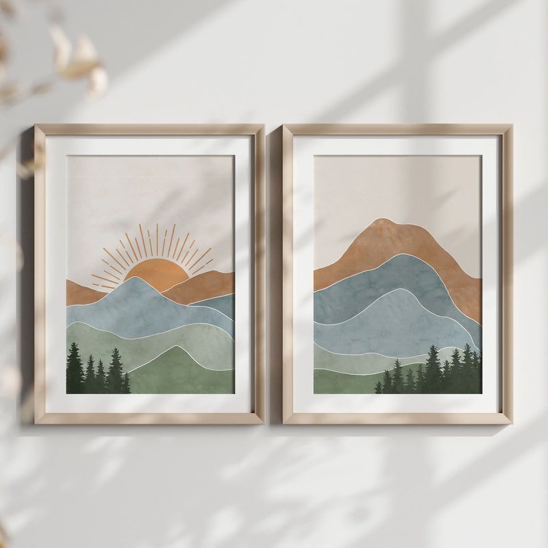 Boho Mountain Wall Art - Etsy