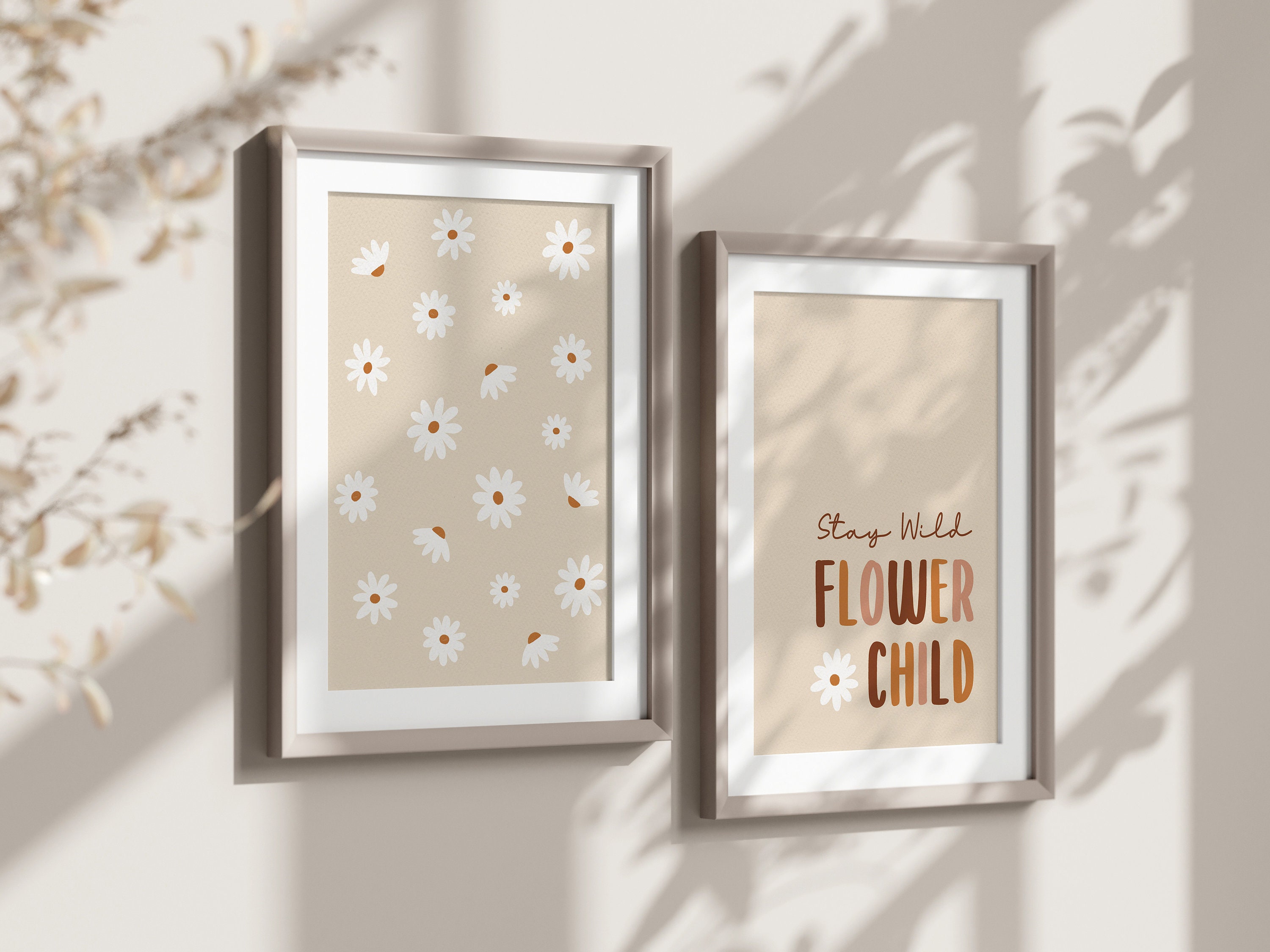 Daisy Flower Child Printable Wall Art Set of 2 Beige - Etsy