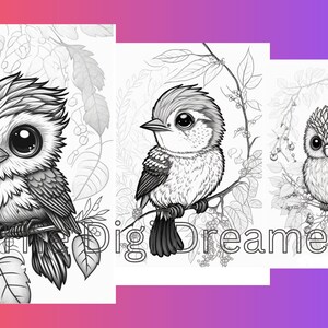 20 Printable Adorable Cute Chirping Woodland Birds Grayscale Coloring ...