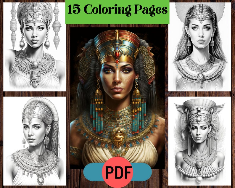 Egyptian Beauties Printable Grayscale Coloring Pages for Adults ...