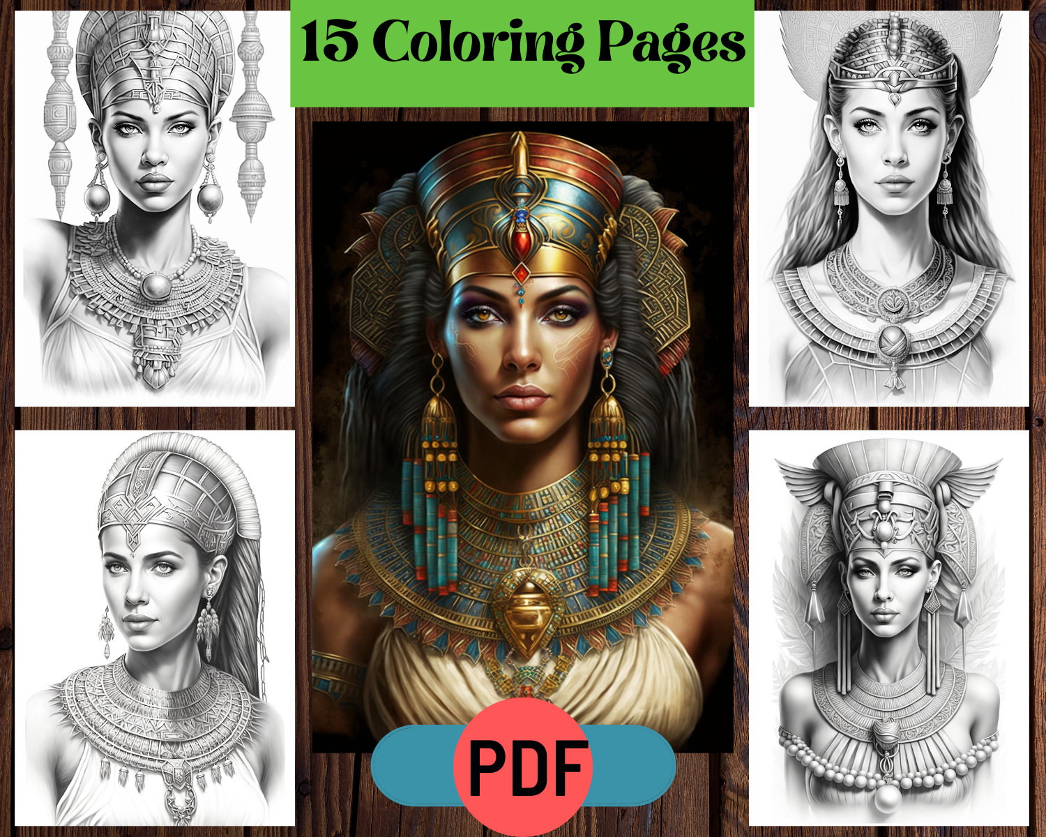 Egyptian Beauties Printable Grayscale Coloring Pages for Adults ...