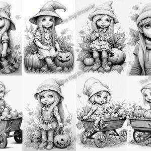 Fall Gnome Girls Coloring Pages: 35 Grayscale Designs (printable PDF ...