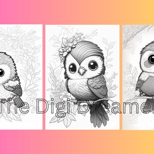 20 Printable Adorable Cute Chirping Woodland Birds Grayscale Coloring ...